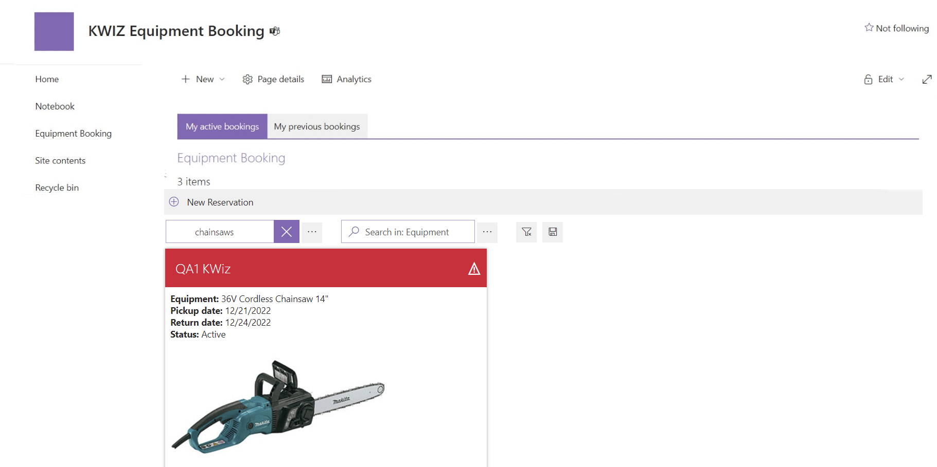 KWIZ Equipment Booking - Easily Book Equipment Online - KWIZ